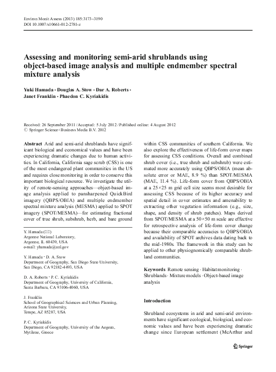 (PDF) Assessing and monitoring semi-arid shrublands using object-based image analysis and ...