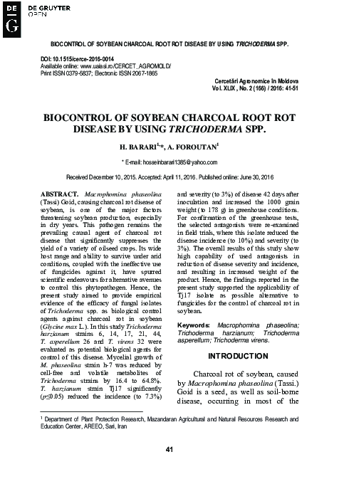 (PDF) Biocontrol of Soybean Charcoal Root Rot Disease by Using Trichoderma spp
