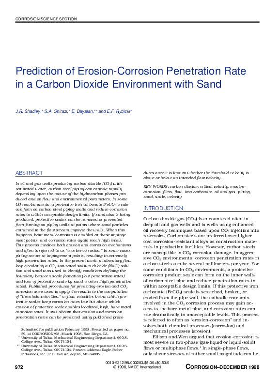 (PDF) Prediction of Erosion-Corrosion Penetration Rate in a Carbon ...