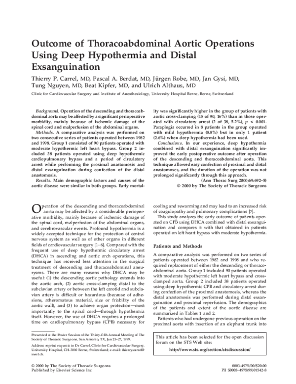 (PDF) Outcome of thoracoabdominal aortic operations using deep ...