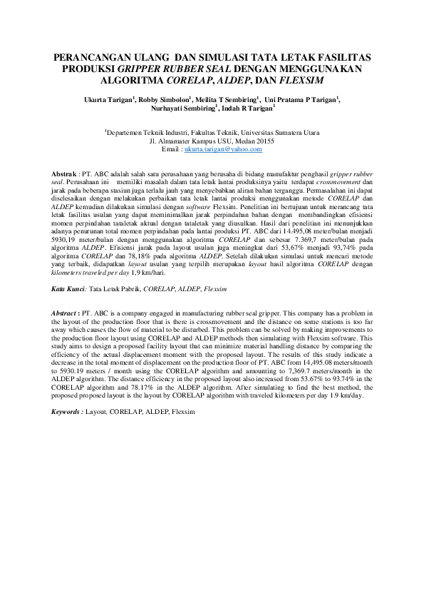 (PDF) Perancangan Ulang Dan Simulasi Tata Letak Fasilitas Produksi Gripper Rubber Seal Dengan ...