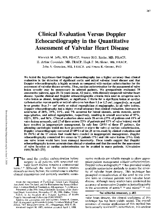 (PDF) Clinical evaluation versus Doppler echocardiography in the quantitative assessment of ...