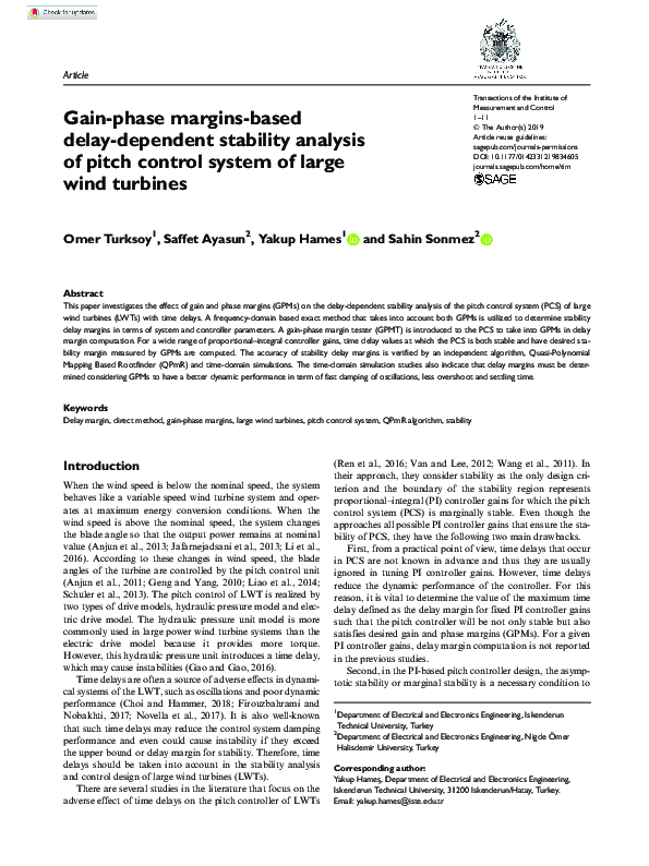 (PDF) Gain-phase margins-based delay-dependent stability analysis of pitch control system of ...