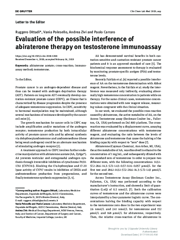 (PDF) Evaluation of the possible interference of abiraterone therapy on ...