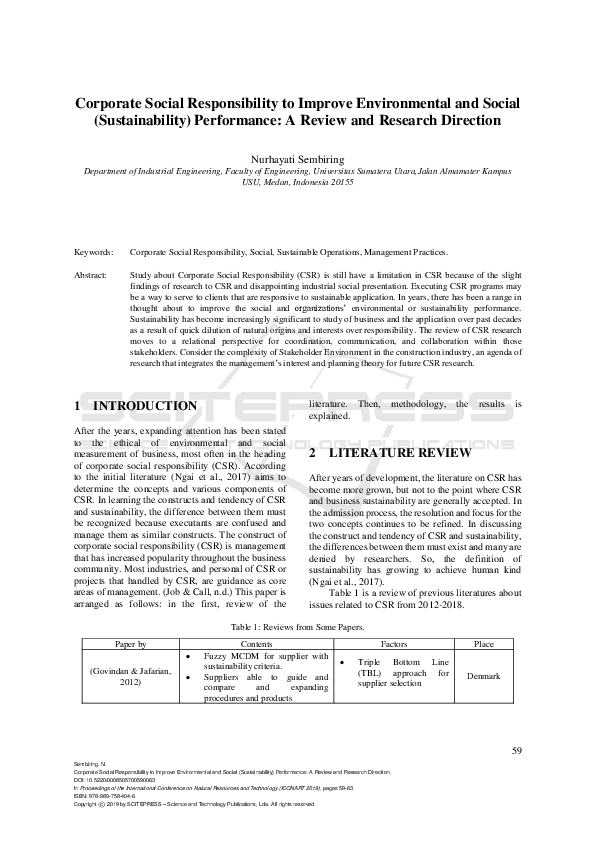 (PDF) Corporate Social Responsibility to Improve Environmental and ...