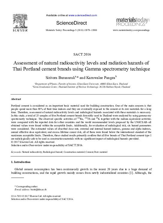 (PDF) Assessment of natural radioactivity levels and radiation hazards ...