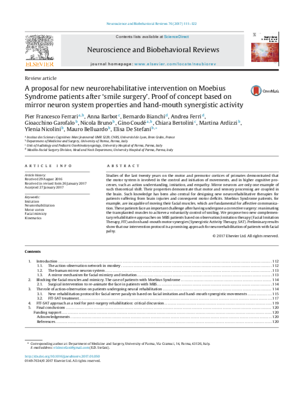 (PDF) A proposal for new neurorehabilitative intervention on Moebius Syndrome patients after ...