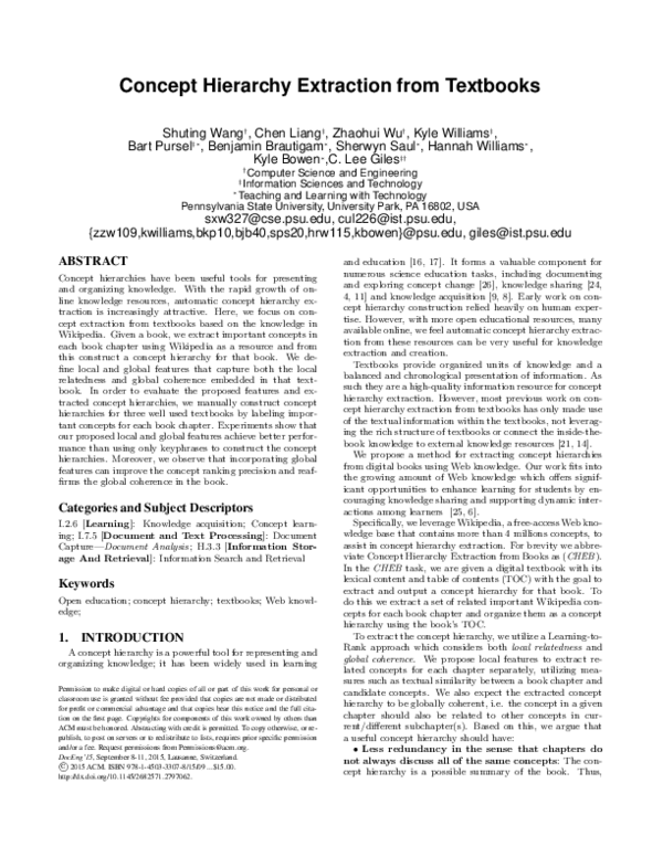 (PDF) Concept Hierarchy Extraction from Textbooks | Kyle Bowen - Academia.edu