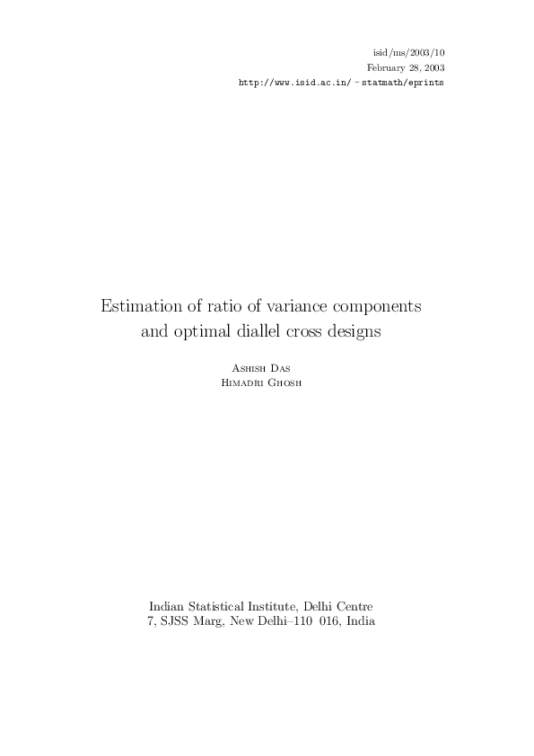 (PDF) Estimation of ratio of variance components and optimal diallel cross designs