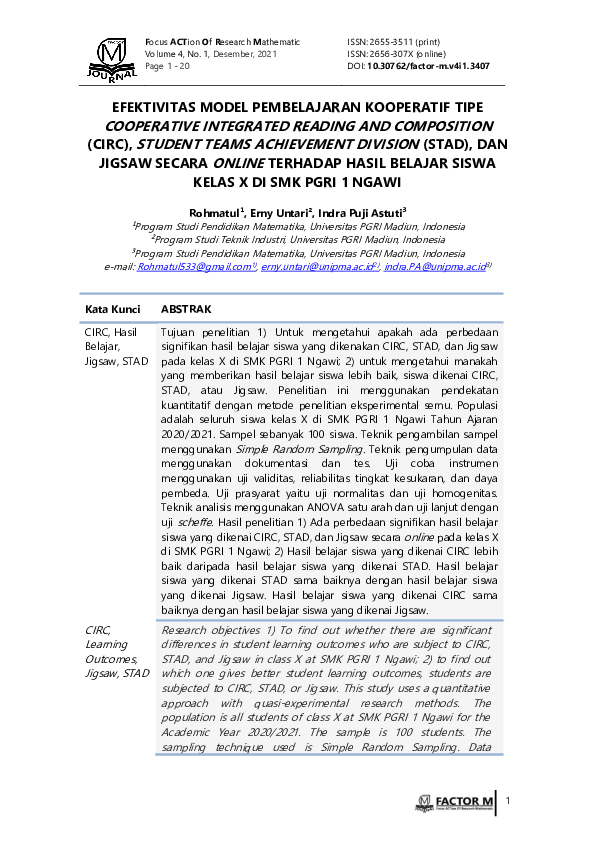 (PDF) Efektivitas Model Pembelajaran Kooperatif Tipe Cooperative Integrated Reading and ...