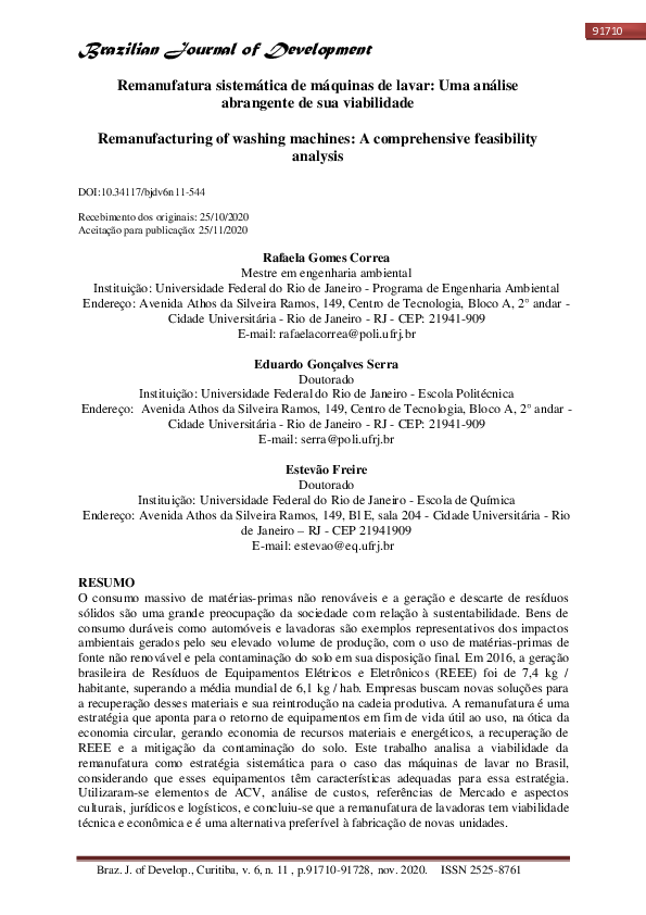 (PDF) Remanufatura Sistemática De Máquinas De Lavar: Uma Análise ...