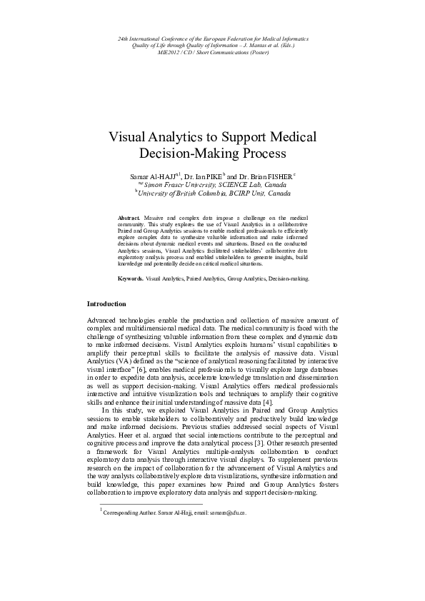 (PDF) Visual Analytics to Support Medical Decision-Making Process