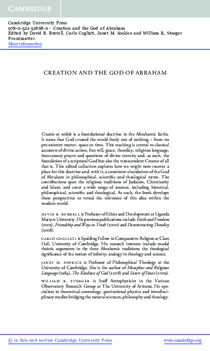 (PDF) Creation and the God of Abraham