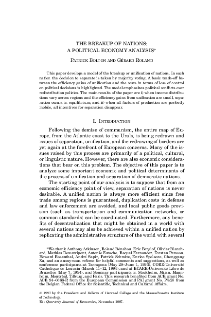 (PDF) The Breakup of Nations: A Political Economy Analysis