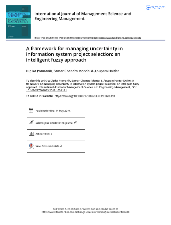(PDF) A framework for managing uncertainty in information system project selection: an ...
