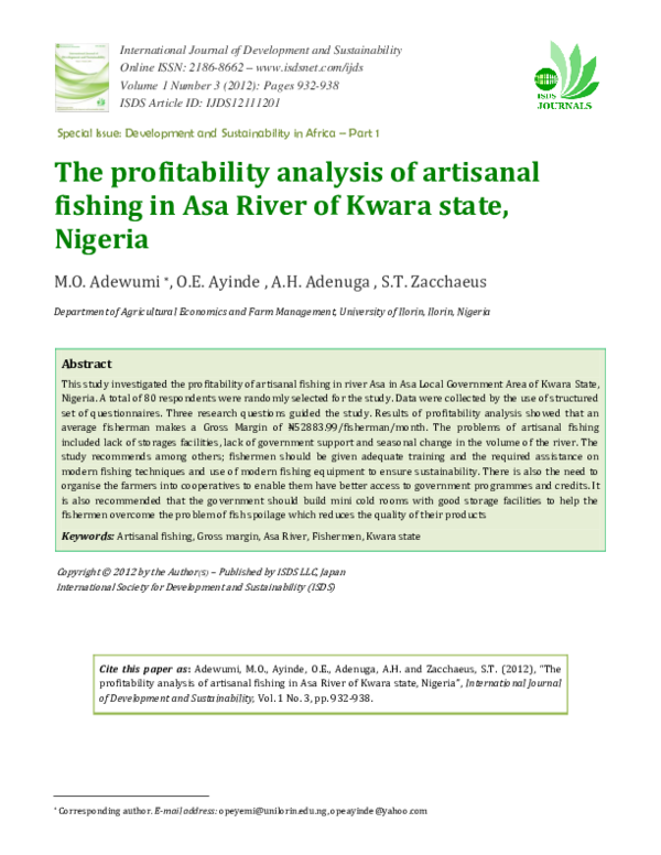 (PDF) The profitability analysis of artisanal fishing in Asa River of ...