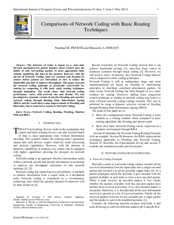 (PDF) T Comparisons of Network Coding with Basic Routing Techniques