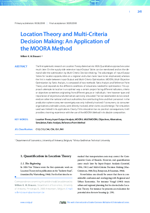 Pdf Location Theory And Multi Criteria Decision Making An Application Of The Moora Method