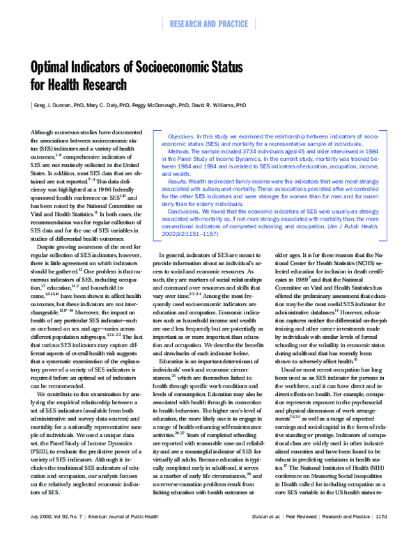 (PDF) Optimal Indicators of Socioeconomic Status for Health Research
