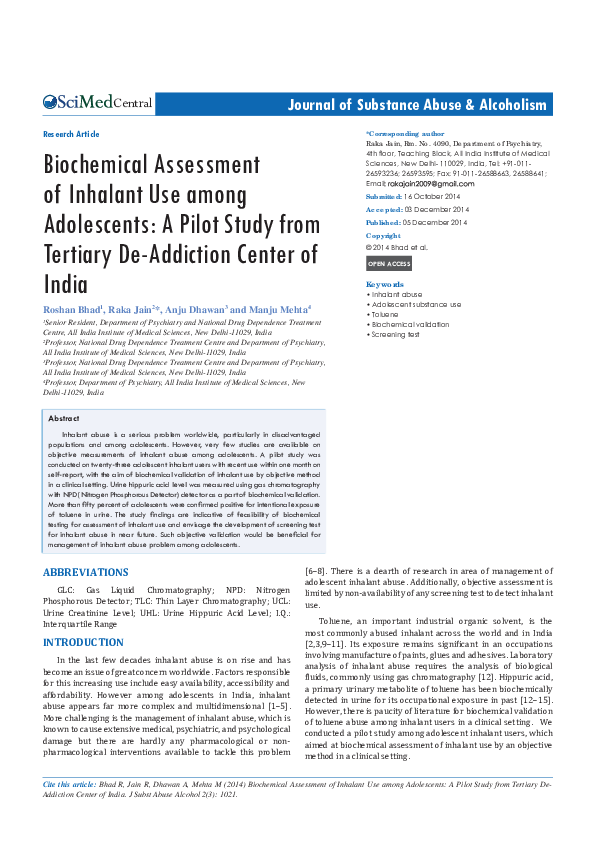(PDF) Biochemical Assessment of Inhalant Use among Adolescents: A Pilot ...