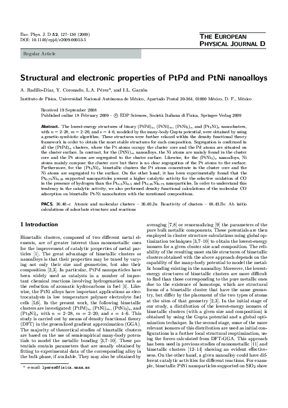 (PDF) Structural and electronic properties of PtPd and PtNi nanoalloys