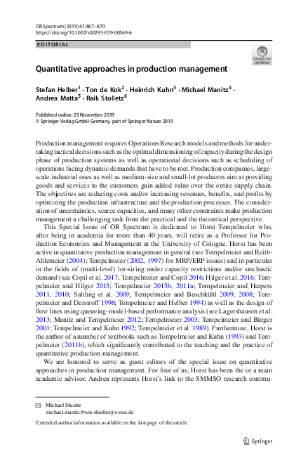(PDF) Quantitative approaches in production management