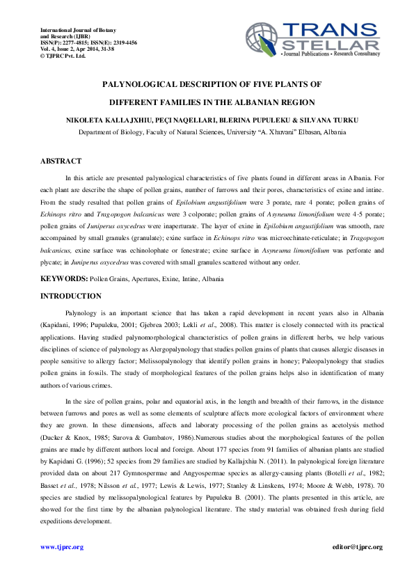 (PDF) Palynological Description of Five Plants of Different Families in ...