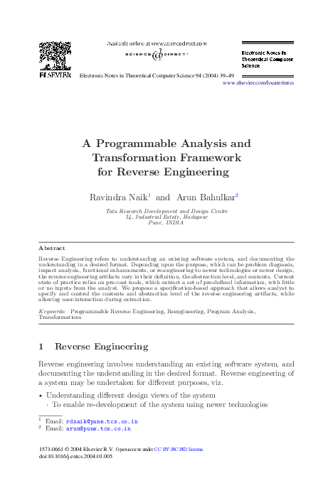 (PDF) A Programmable Analysis and Transformation Framework for Reverse Engineering