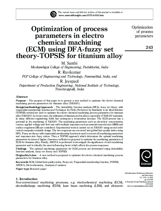 (PDF) Optimization of process parameters in electro chemical machining (ECM) using DFA‐fuzzy set ...