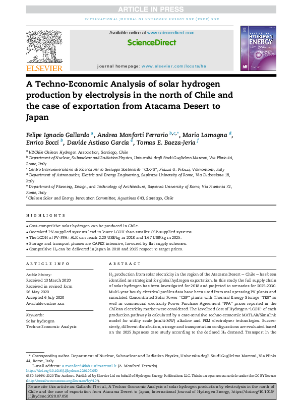 (PDF) A Techno-Economic Analysis of solar hydrogen production by ...