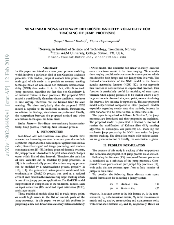 (PDF) Non-Linear Non-Stationary Heteroscedasticity Volatility for Tracking of Jump Processes
