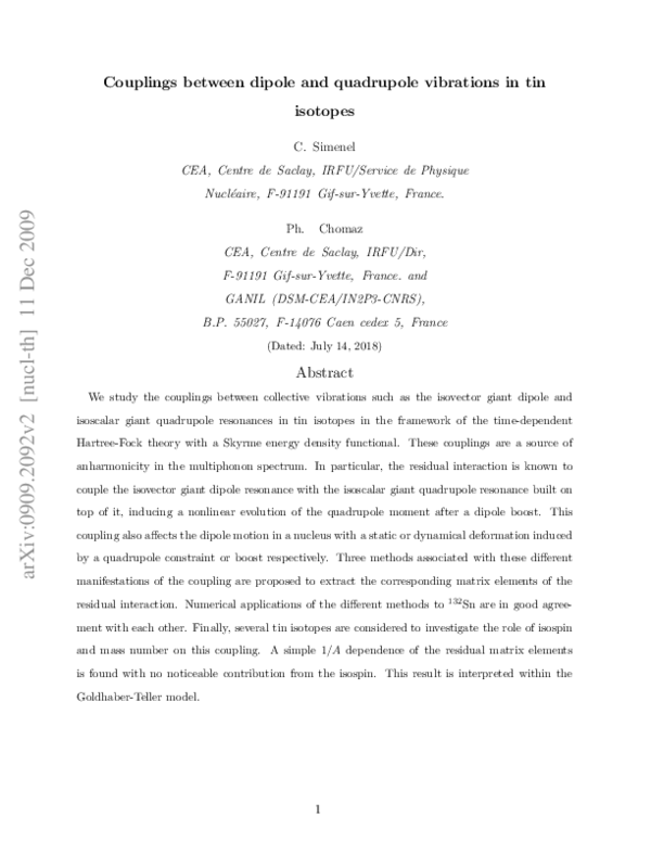 (PDF) Couplings between dipole and quadrupole vibrations in tin isotopes