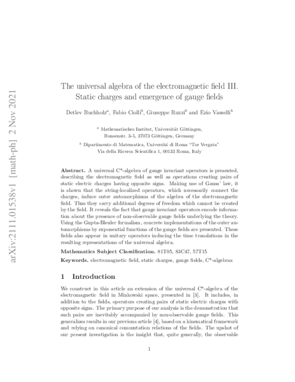 (PDF) Static charges and emergence of gauge fields