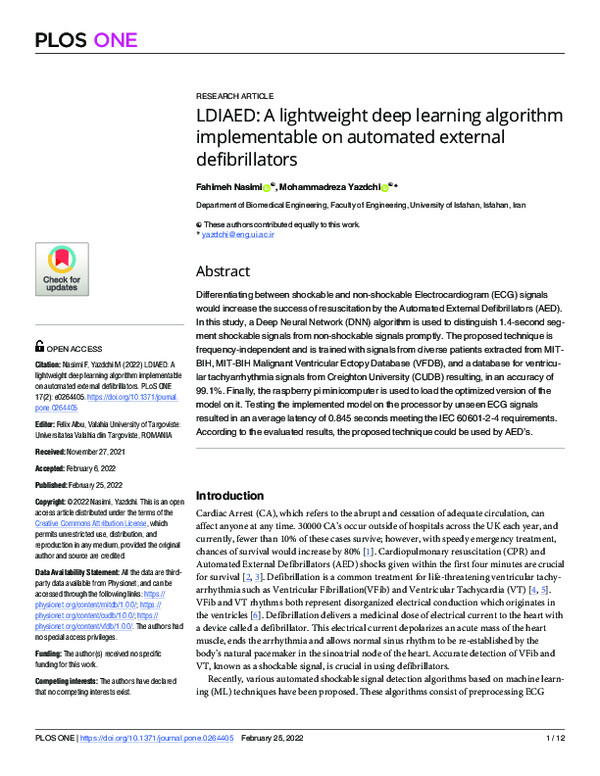 Pdf Ldiaed A Lightweight Deep Learning Algorithm Implementable On Automated External
