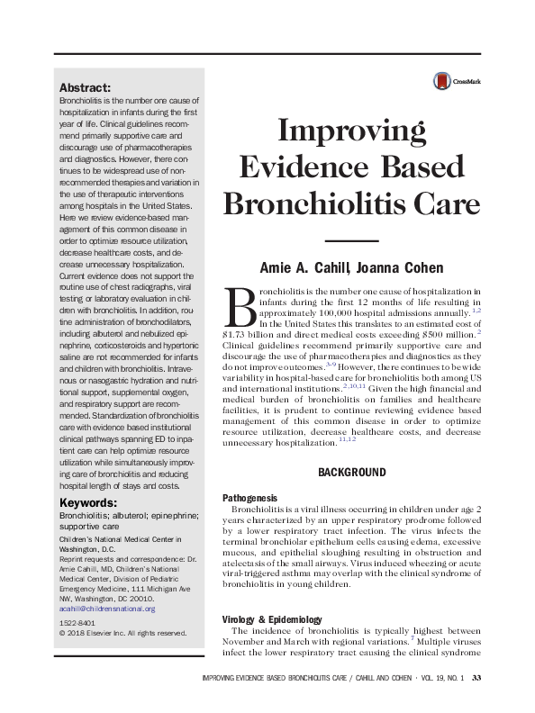 (PDF) Improving Evidence Based Bronchiolitis Care | Amie cahill ...