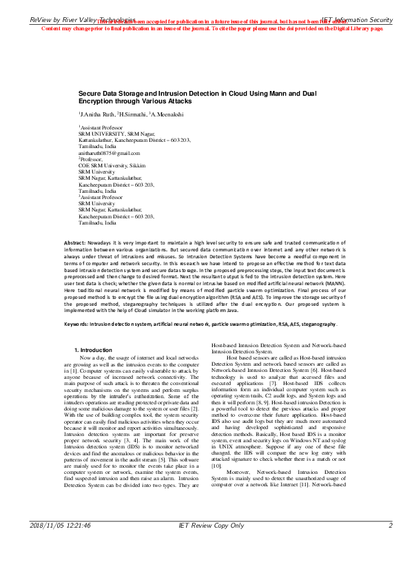 (PDF) Secure data storage and intrusion detection in the cloud using MANN and dual encryption ...