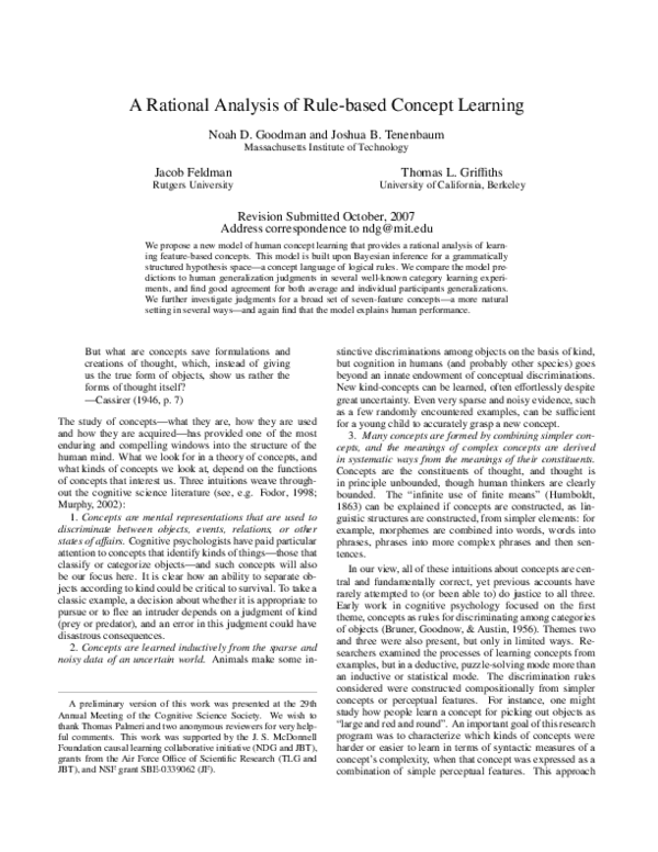 (PDF) A Rational Analysis of Rule-Based Concept Learning