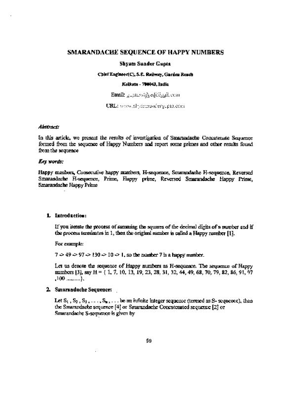 (PDF) Smarandache sequence of happy numbers