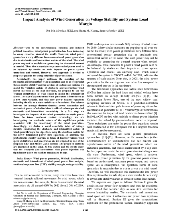 (PDF) Impact analysis of wind generation on voltage stability and system load margin | Garng ...