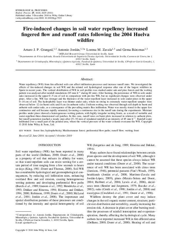 (PDF) Fire-induced changes in soil water repellency increased fingered ...