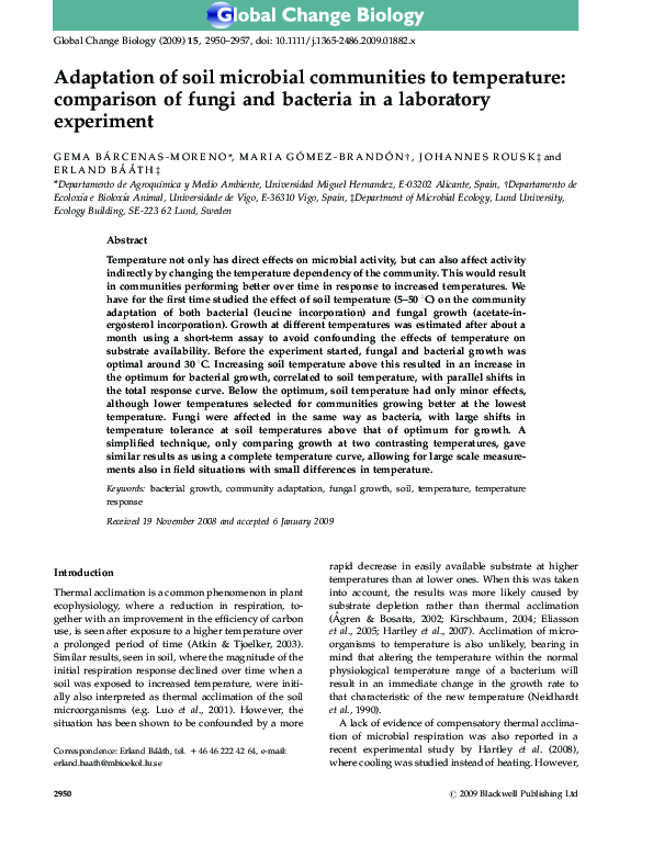 (PDF) Adaptation of soil microbial communities to temperature: comparison of fungi and bacteria ...