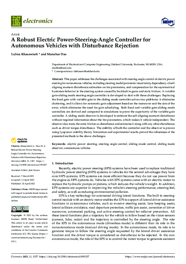 (PDF) A Robust Electric Power-Steering-Angle Controller for Autonomous ...