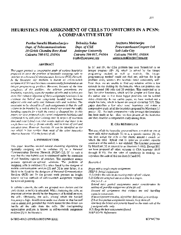 (PDF) Heuristics for assignment of cells to switches in a PCSN: a comparative study