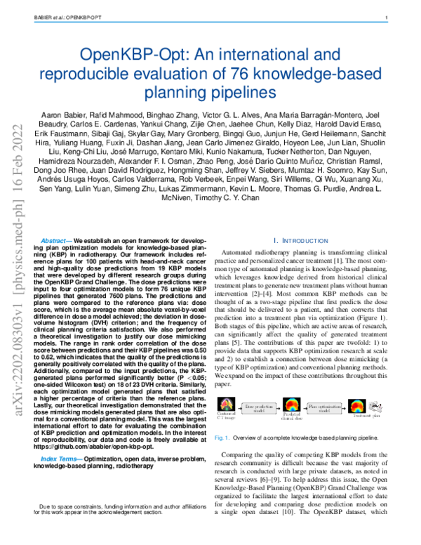 (PDF) OpenKBP-Opt: An international and reproducible evaluation of 76 knowledge-based planning ...