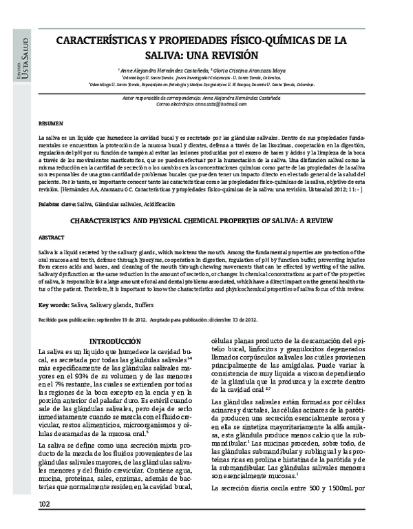 (PDF) Características y Propiedades Físico-Químicas De La Saliva: Una ...