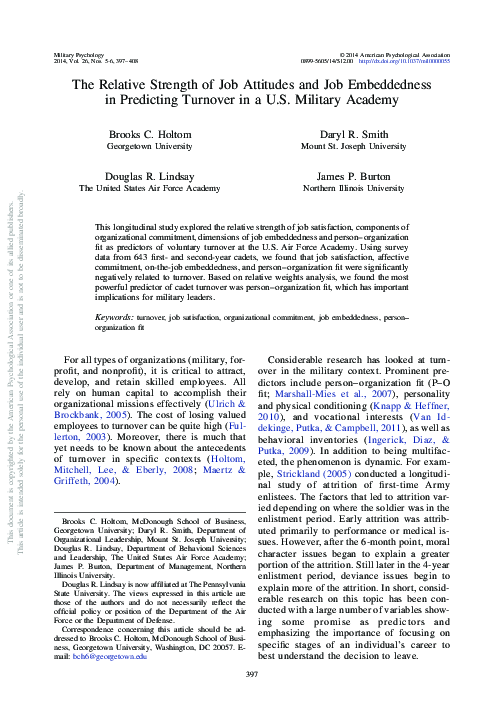 (PDF) The relative strength of job attitudes and job embeddedness in ...