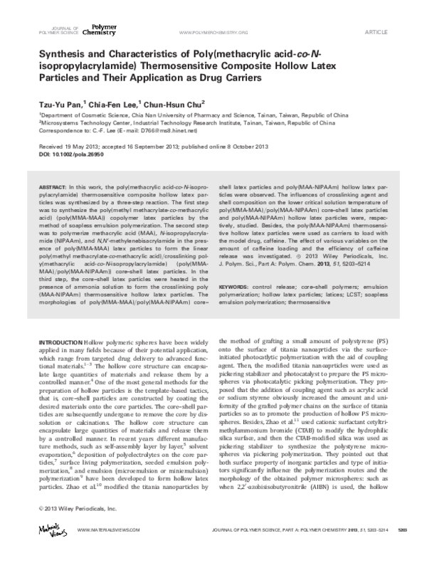 (PDF) Synthesis and characteristics of poly(methacrylic acid- co - N ...