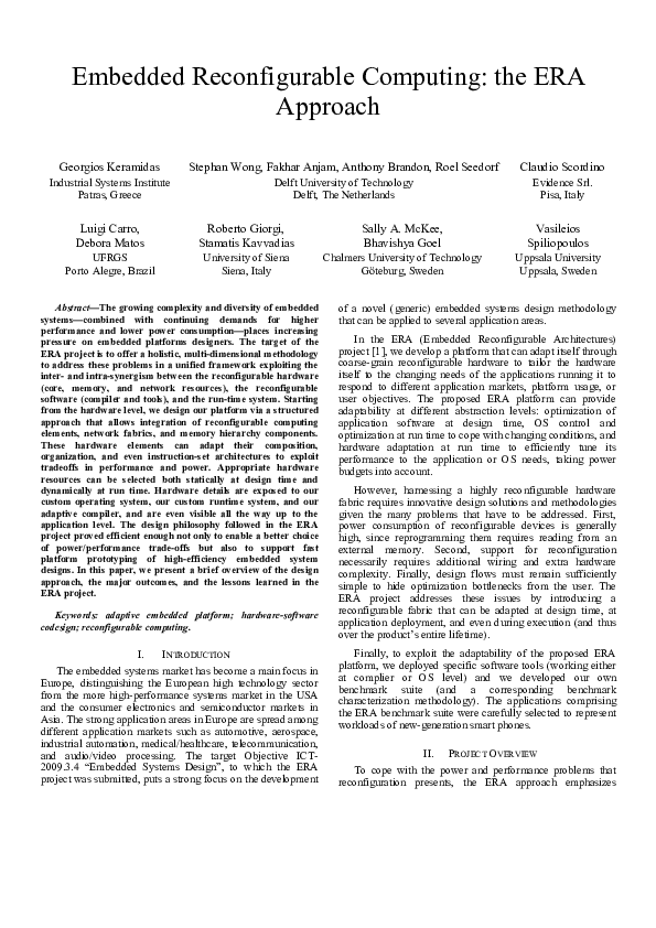(PDF) Embedded reconfigurable computing: the ERA approach