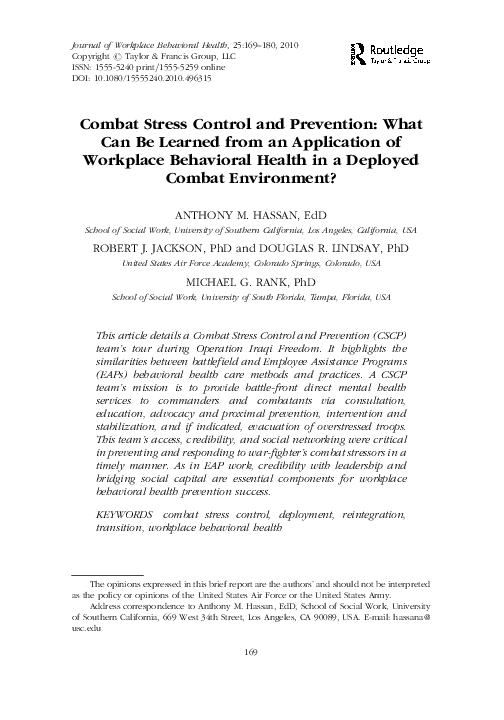 (PDF) Combat Stress Control and Prevention: What Can Be Learned from an ...