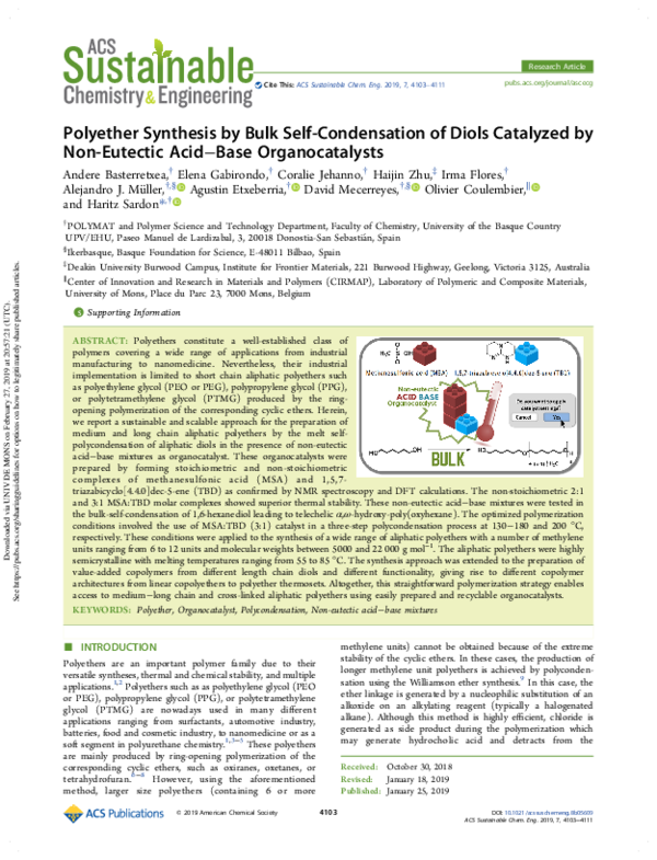 (PDF) Polyether Synthesis by Bulk Self-Condensation of Diols Catalyzed ...